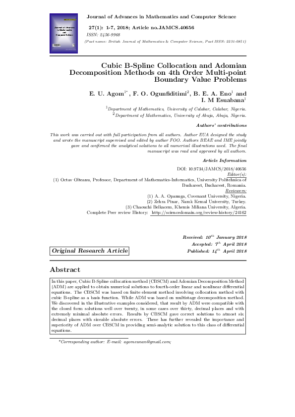 (PDF) Cubic B-Spline Collocation and Adomian Decomposition Methods on ...