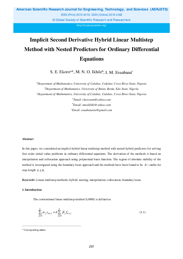 Pdf Implicit Second Derivative Hybrid Linear Multistep Method With Nested Predictors For