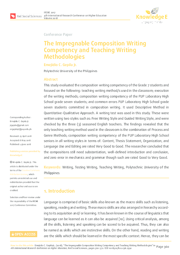 (PDF) The Impregnable Composition Writing Competency and Teaching Writing Methodologies