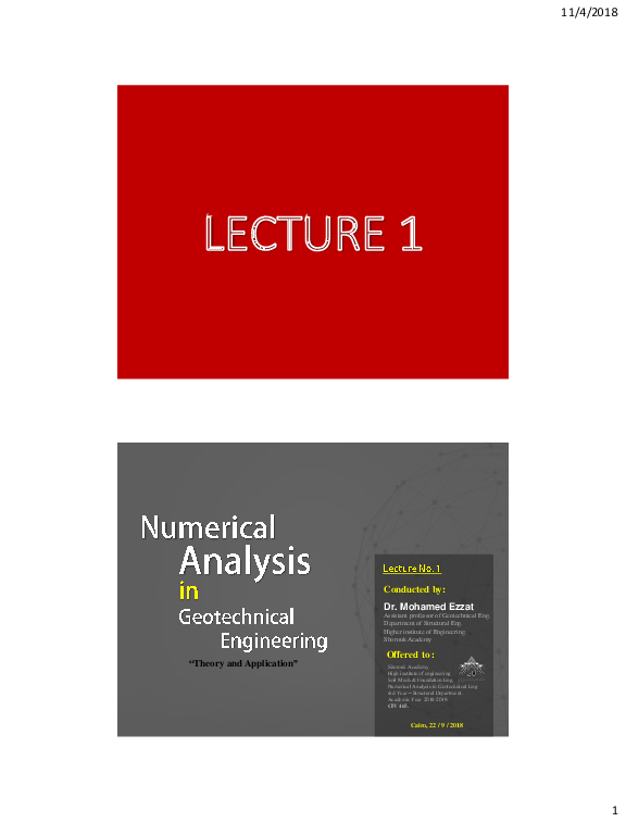Pdf Lecture Notes Numerical Analysis In Geotechnical Engineering