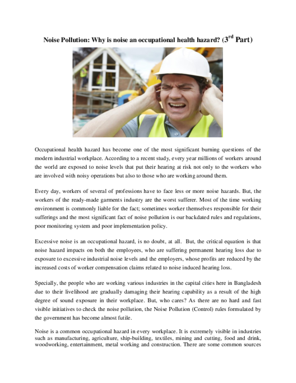 (PDF) Noise Pollution: Why is noise an occupational health hazard? (3 ...
