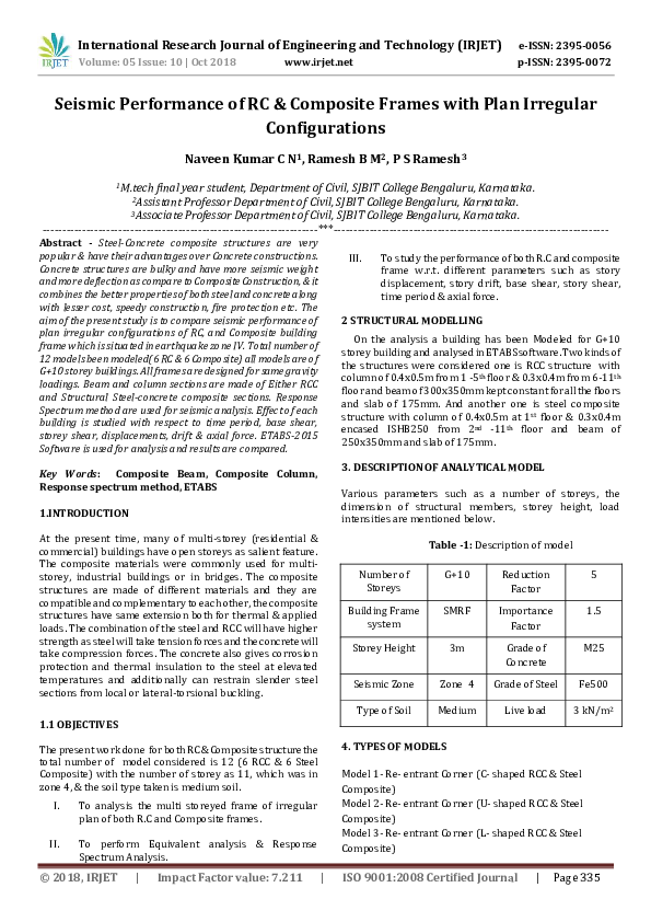 Pdf Irjet Seismic Performance Of Rc And Composite Frames With Plan Irregular Configurations
