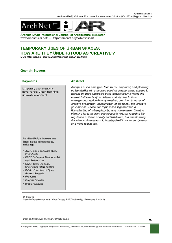 (PDF) Temporary uses of urban spaces: How are they understood as ...