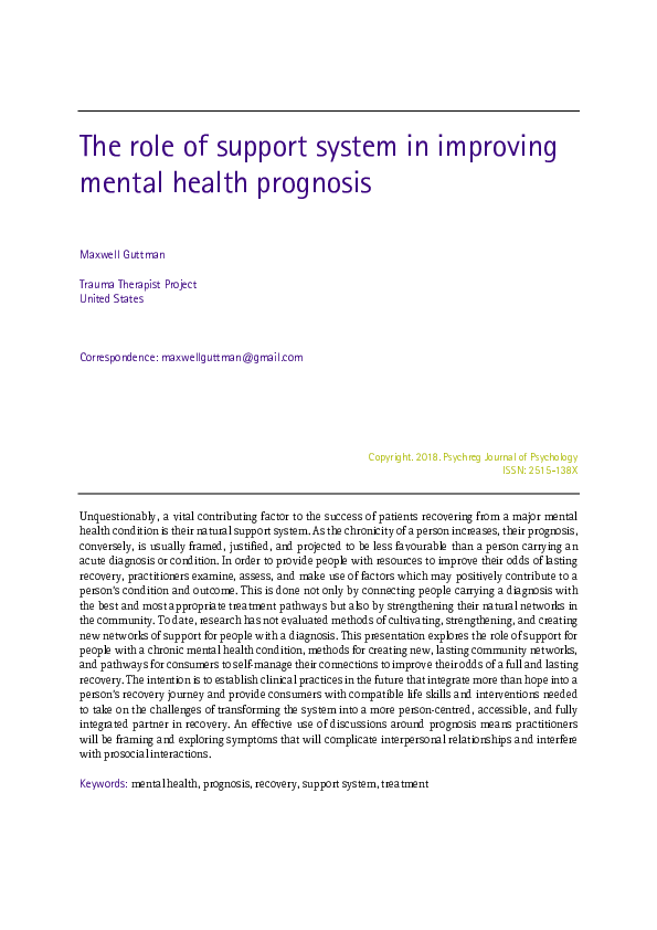 (PDF) The role of support system in improving mental health prognosis