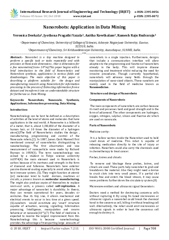 (PDF) IRJET-Nanorobots: Application in Data Mining
