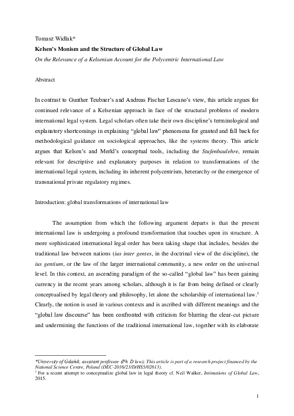 (PDF) Kelsen's Monism and the Structure of Global Law