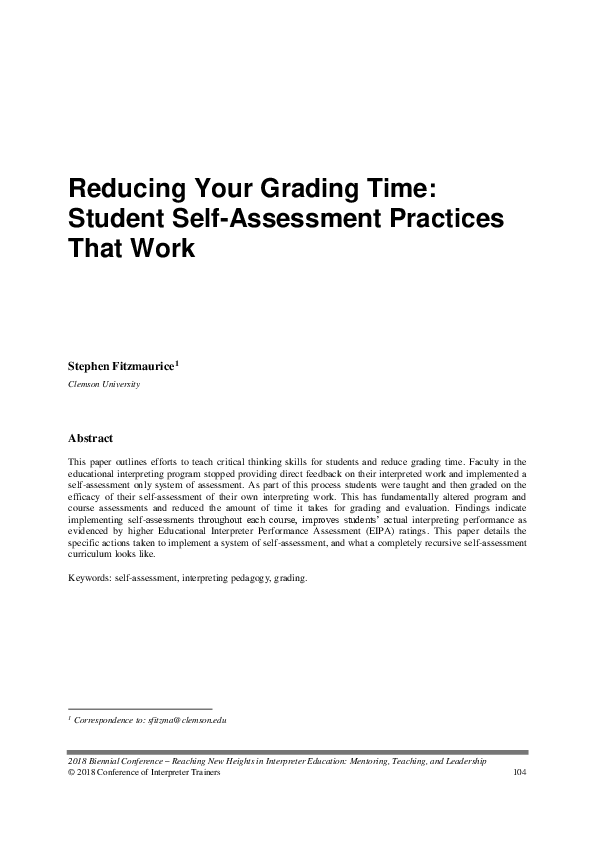(PDF) Reducing Your Grading Time: Student Self-Assessment Practices ...