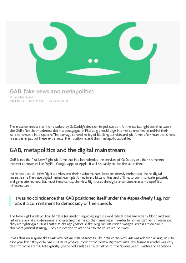 (PDF) GAB fake news and metapolitics diggit magazine