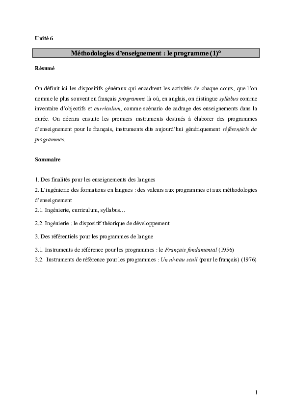 (DOC) Cours sur les méthodologies d'enseignement (FLE). Unité 6.