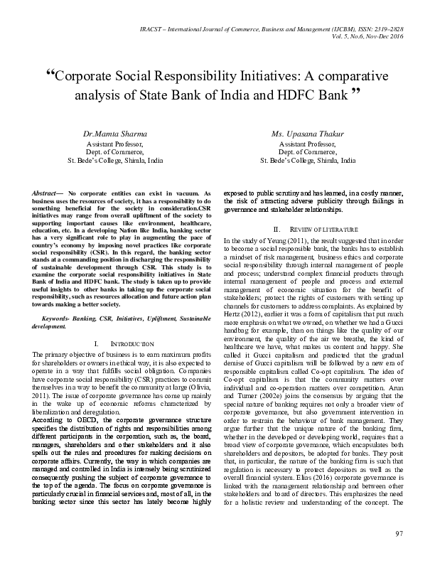 (PDF) " Corporate Social Responsibility Initiatives: A comparative analysis of State Bank of ...