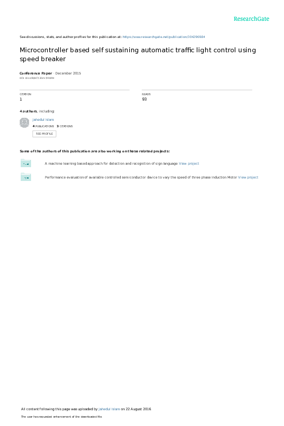 (PDF) Microcontroller based self sustaining automatic traffic light control using speed breaker