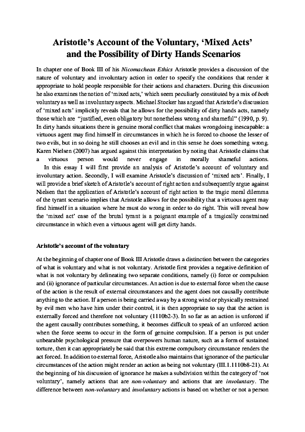 (DOC) Aristotle's Account of the Voluntary, 'Mixed Acts' and the ...