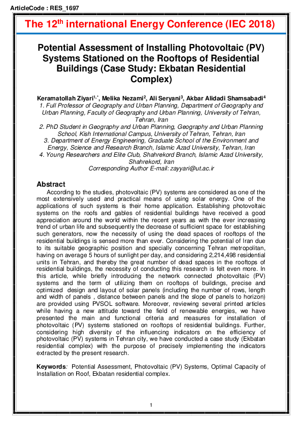 (PDF) Potential Assessment of Installing Photovoltaic (PV) Systems ...