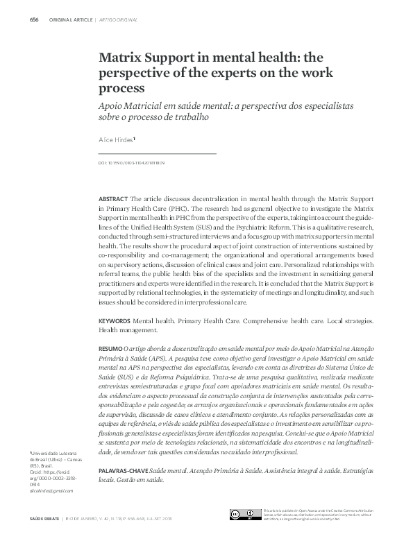 (PDF) Matrix Support in mental health: the perspective of the experts ...