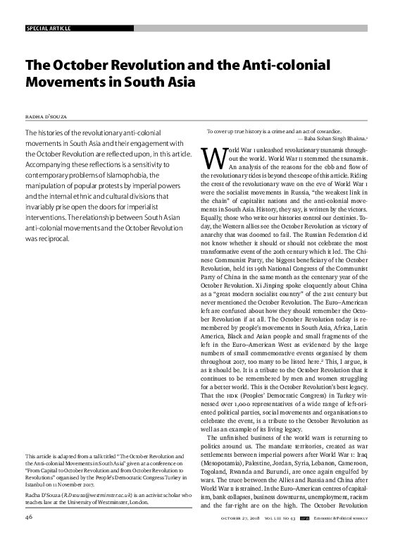 (PDF) The October Revolution and the Anti-colonial Movements in South Asia