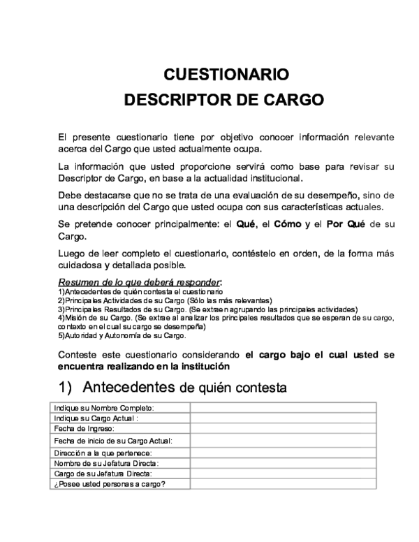 (DOC) CUESTIONARIO DESCRIPTOR DE CARGO