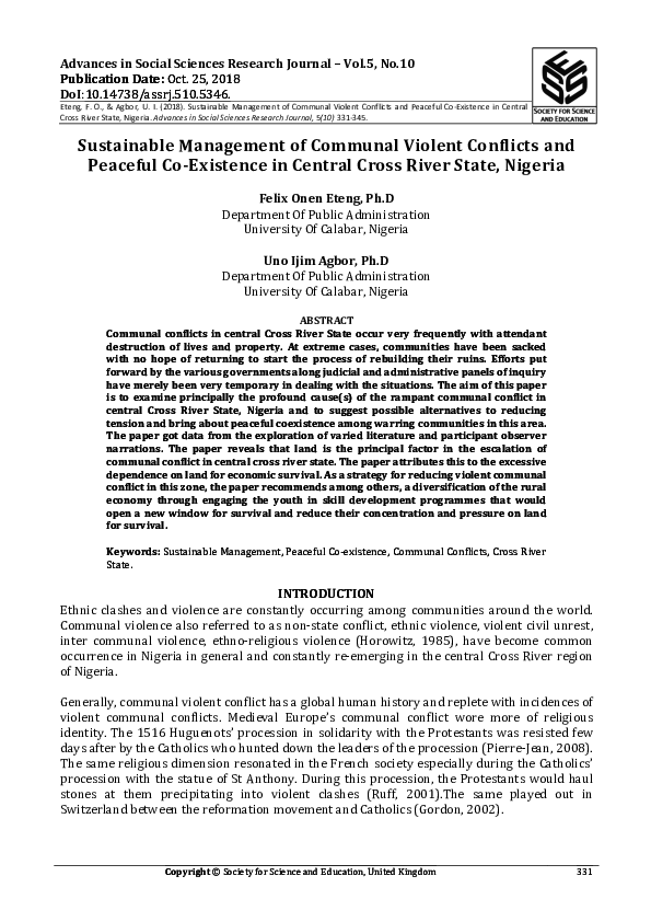 (PDF) Sustainable Management of Communal Violent Conflicts and Peaceful ...