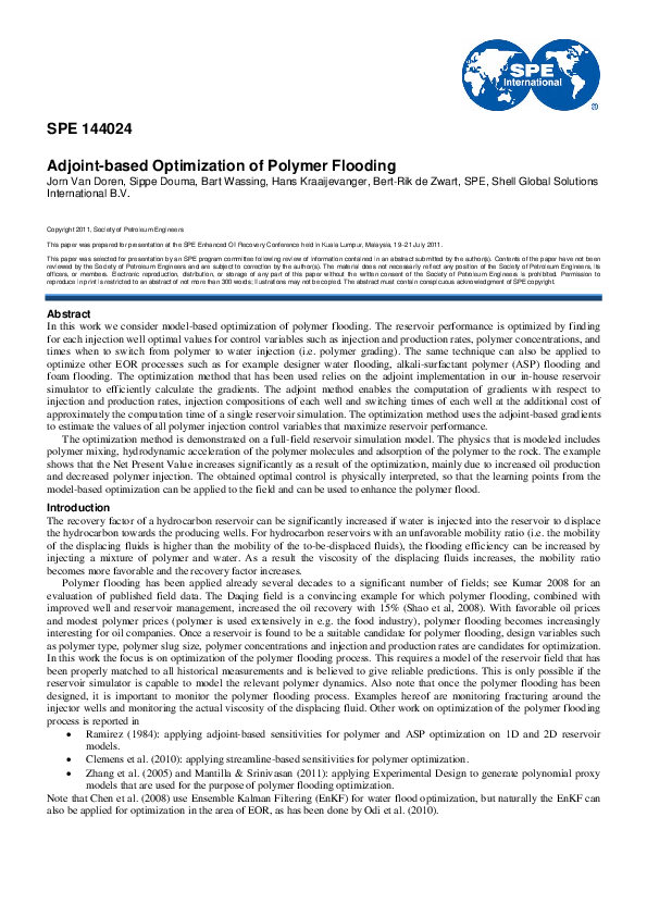 (PDF) SPE 144024 Adjoint-based Optimization of Polymer Flooding