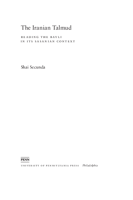 (PDF) Shai Secunda, *The Iranian Talmud: Reading the Bavli in its ...