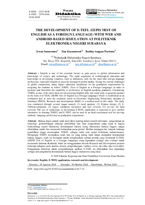 (PDF) The development of e-Tefl (EEPIS Test of English as a Foreign ...