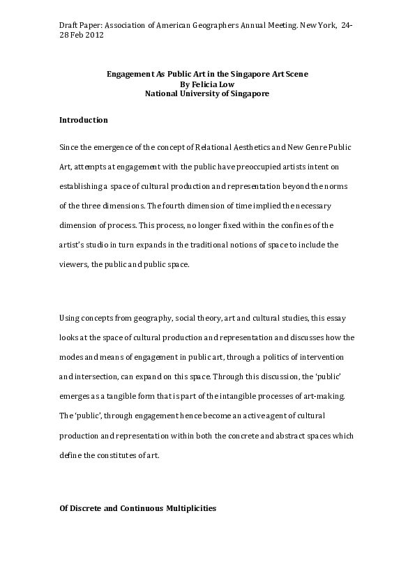 (PDF) Engagement As Public Art in the Singapore Art Scene