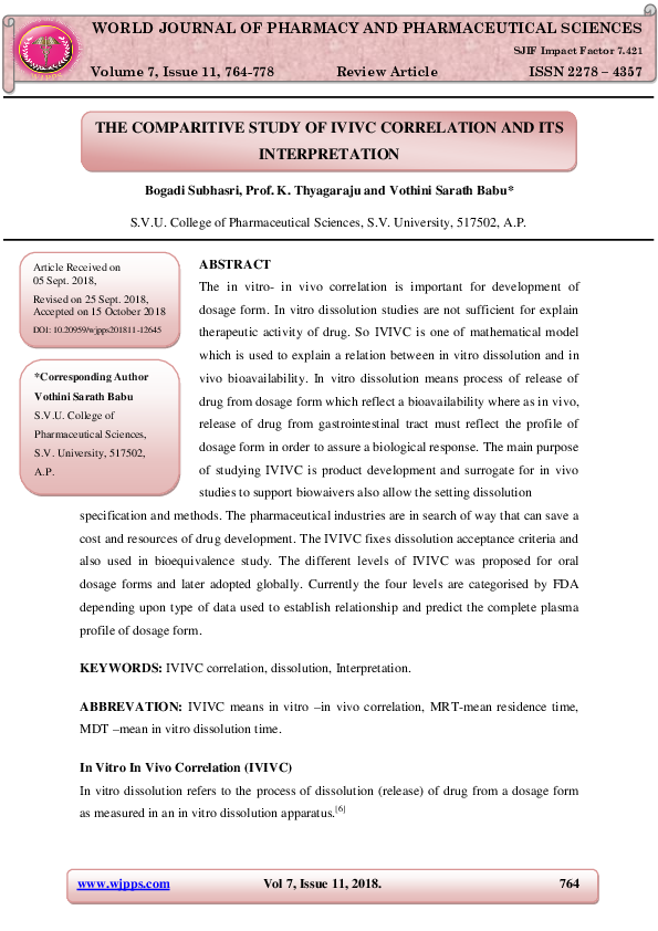 (PDF) THE COMPARITIVE STUDY OF IVIVC CORRELATION AND ITS INTERPRETATION