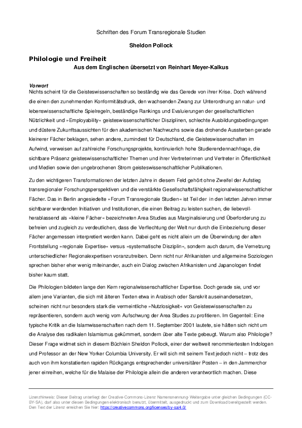 (PDF) Sheldon Pollock: Philologie und Freiheit