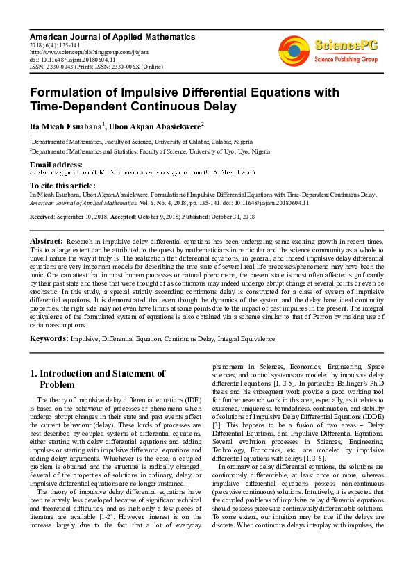 (PDF) Formulation of Impulsive Differential Equations with Time ...