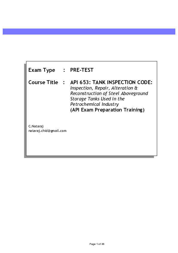 (PDF) Exam Type : PRE-TEST Course Title : API 653: TANK INSPECTION CODE ...