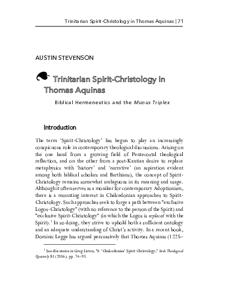 (PDF) “Trinitarian Spirit-Christology in Thomas Aquinas: Biblical ...