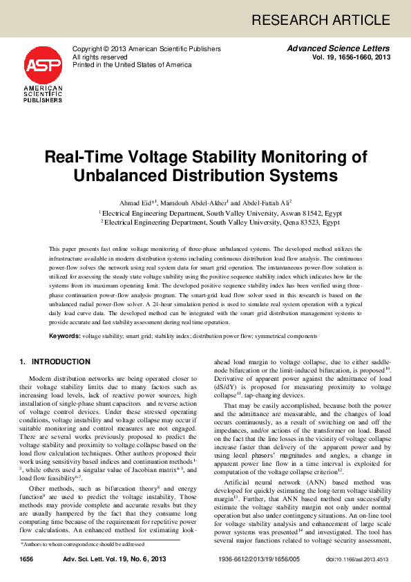 (PDF) Real-Time Voltage Stability Monitoring of Unbalanced Distribution Systems