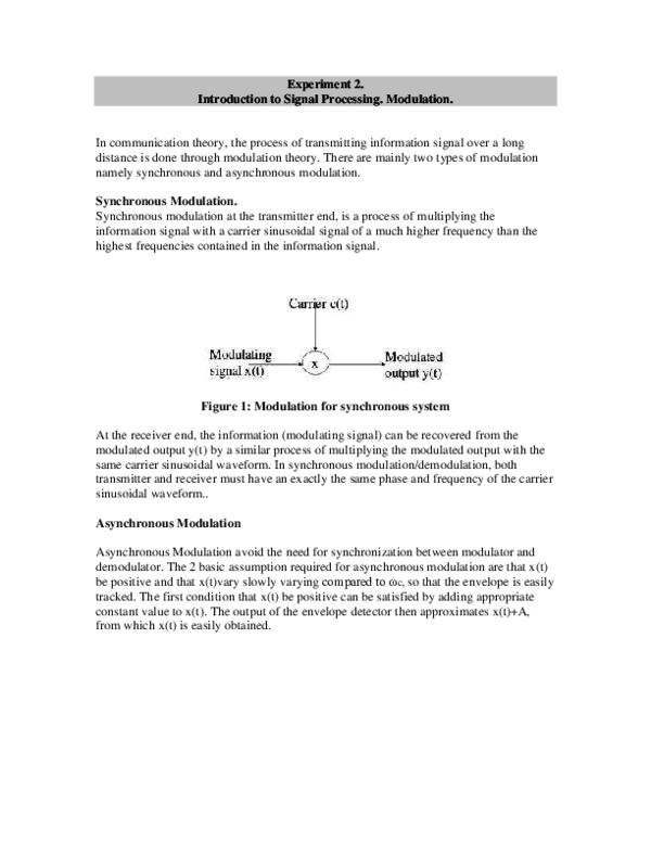 (PDF) Experiment 2. Introduction to Signal Processing. Modulation