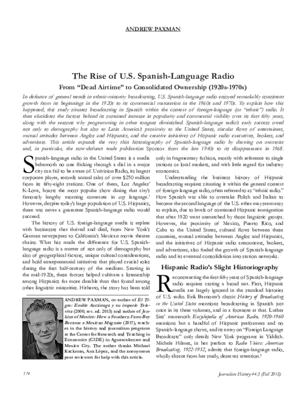 (PDF) "The Rise of U.S. Spanish-Language Radio: From 'Dead Airtime' to ...