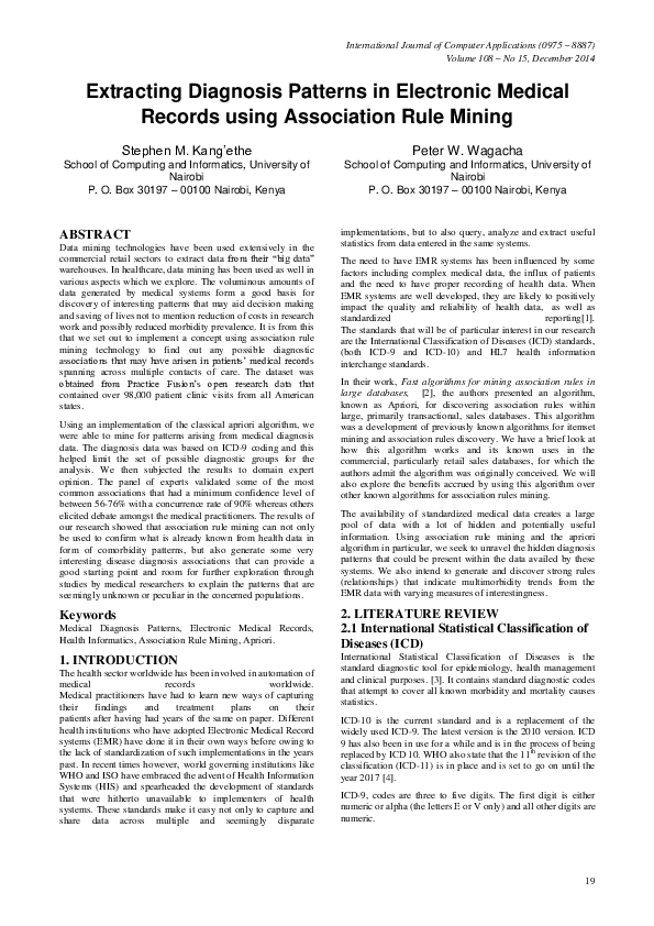 Pdf Extracting Diagnosis Patterns In Electronic Medical Records Using Association Rule Mining