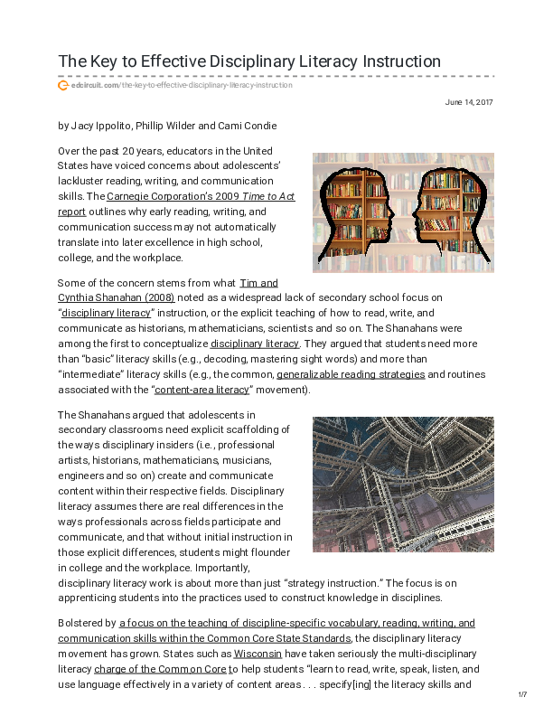 (PDF) The key to effective disciplinary literacy instruction: Inquiries ...