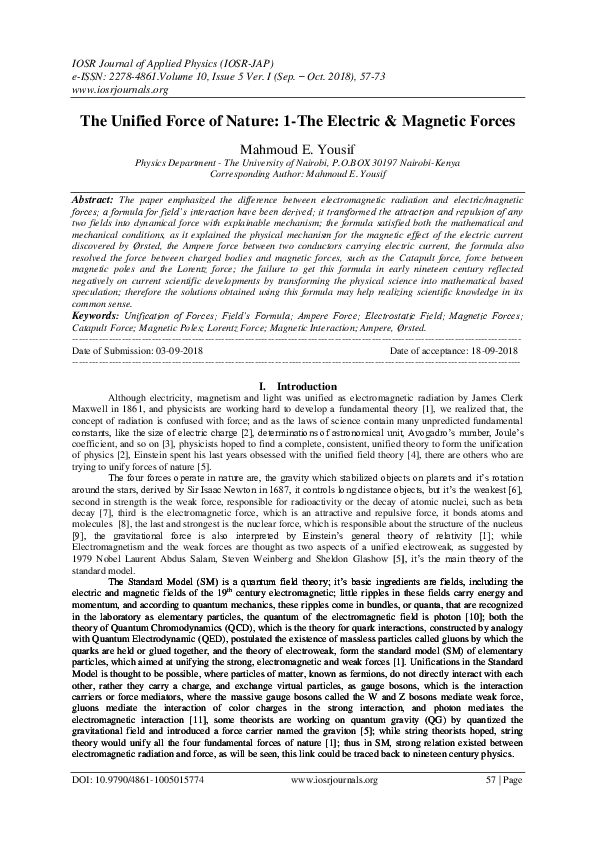 (PDF) The Unified Force of Nature: 1-The Electric & Magnetic Forces