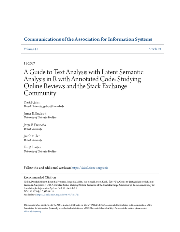 (PDF) A Guide to Text Analysis with Latent Semantic Analysis in R with Annotated Code Studying ...