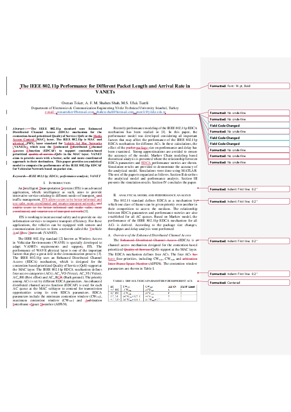 (DOC) The IEEE 802.11p Performance for Different Packet Length and Arrival Rate in VANETs