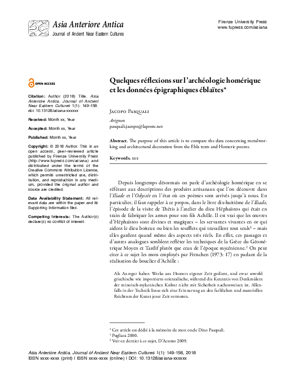 (PDF) Quelques réflexions sur l'archéologie homérique et les données ...