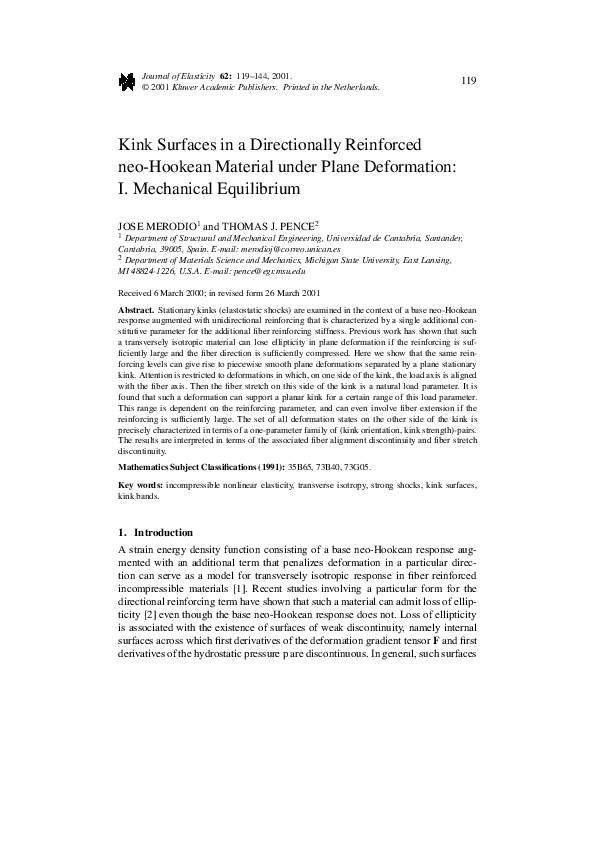 (PDF) Kink Surfaces in a Directionally Reinforced neo-Hookean Material under Plane Deformation ...