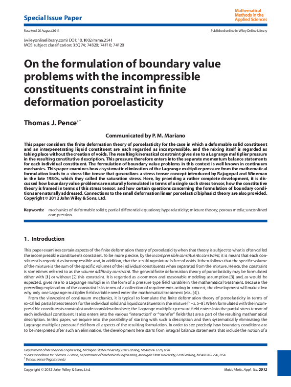 (PDF) On the formulation of boundary value problems with the incompressible constituents ...