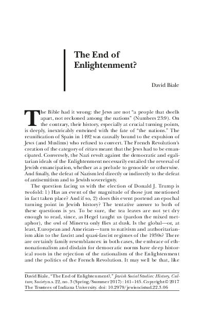 (PDF) David Biale, “The End of Enlightenment?” Jewish Social Studies ...