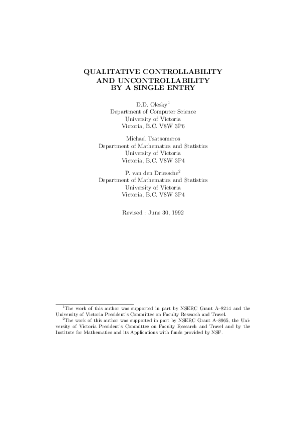 (PDF) Qualitative controllability and uncontrollability by a single entry