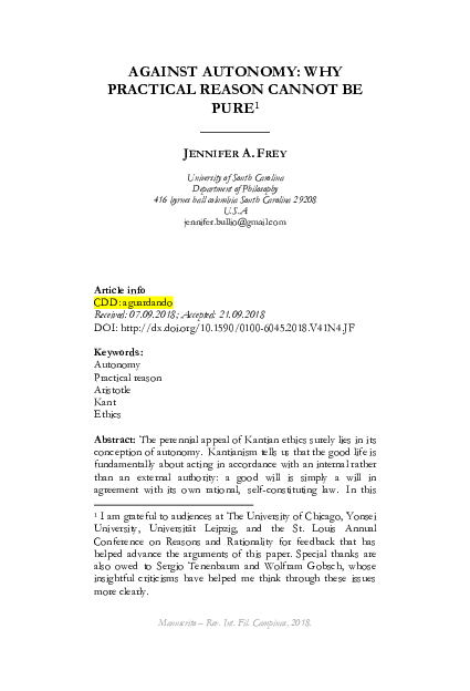 (PDF) Against Autonomy: Why Practical Reason Cannot Be Pure
