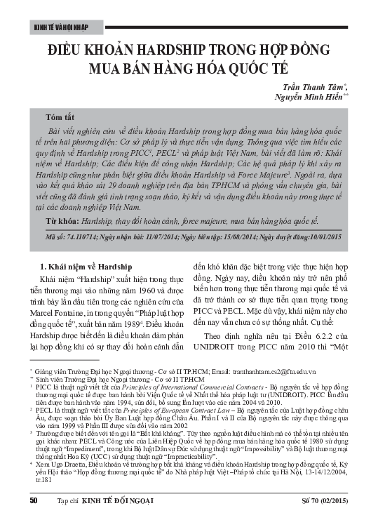 (PDF) Hardship Clause in International Sale of Goods Contract: The case ...