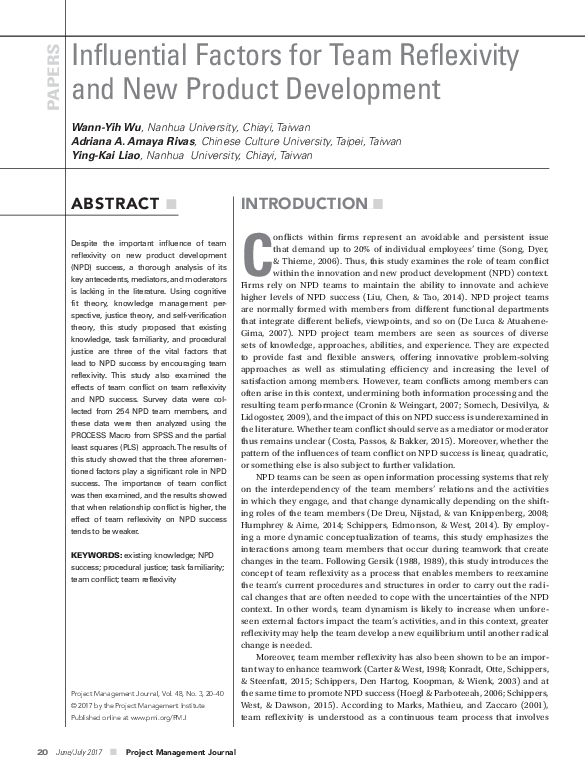 (PDF) Influential Factors for Team Reflexivity and New Product Development