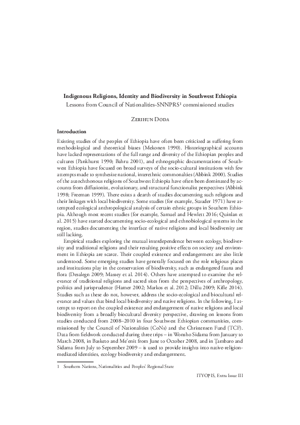 (PDF) Indigenous Religions, Identity and Biodiversity in Southwest ...