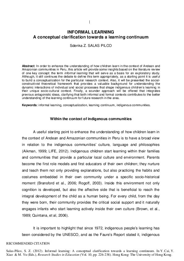 (PDF) INFORMAL LEARNING: A conceptual clarification towards a learning ...