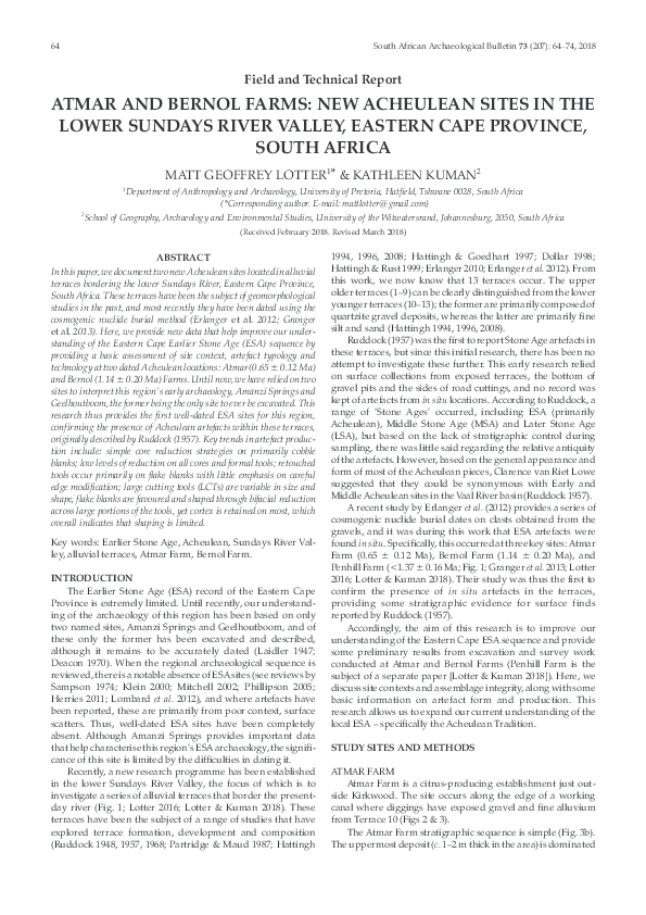 (PDF) ATMAR AND BERNOL FARMS: NEW ACHEULEAN SITES IN THE LOWER SUNDAYS ...