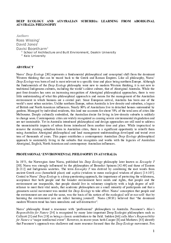(PDF) DEEP ECOLOGY AND AUSTRALIAN SUBURBIA: LEARNING FROM ABORIGINAL ...